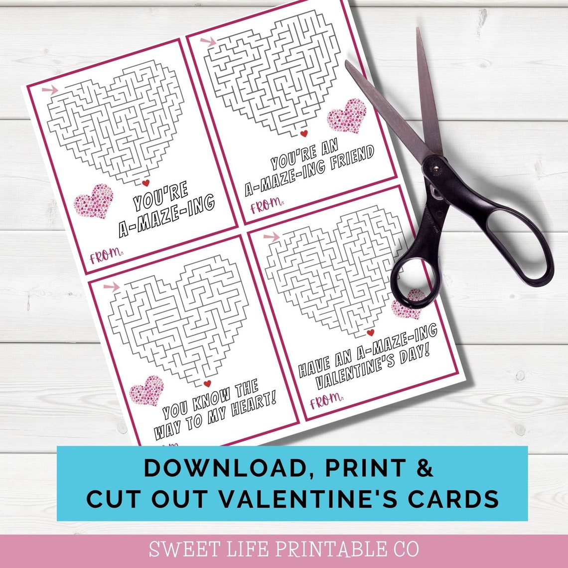 Printable Maze Valentines, Valentines Day Activity, Printable ...