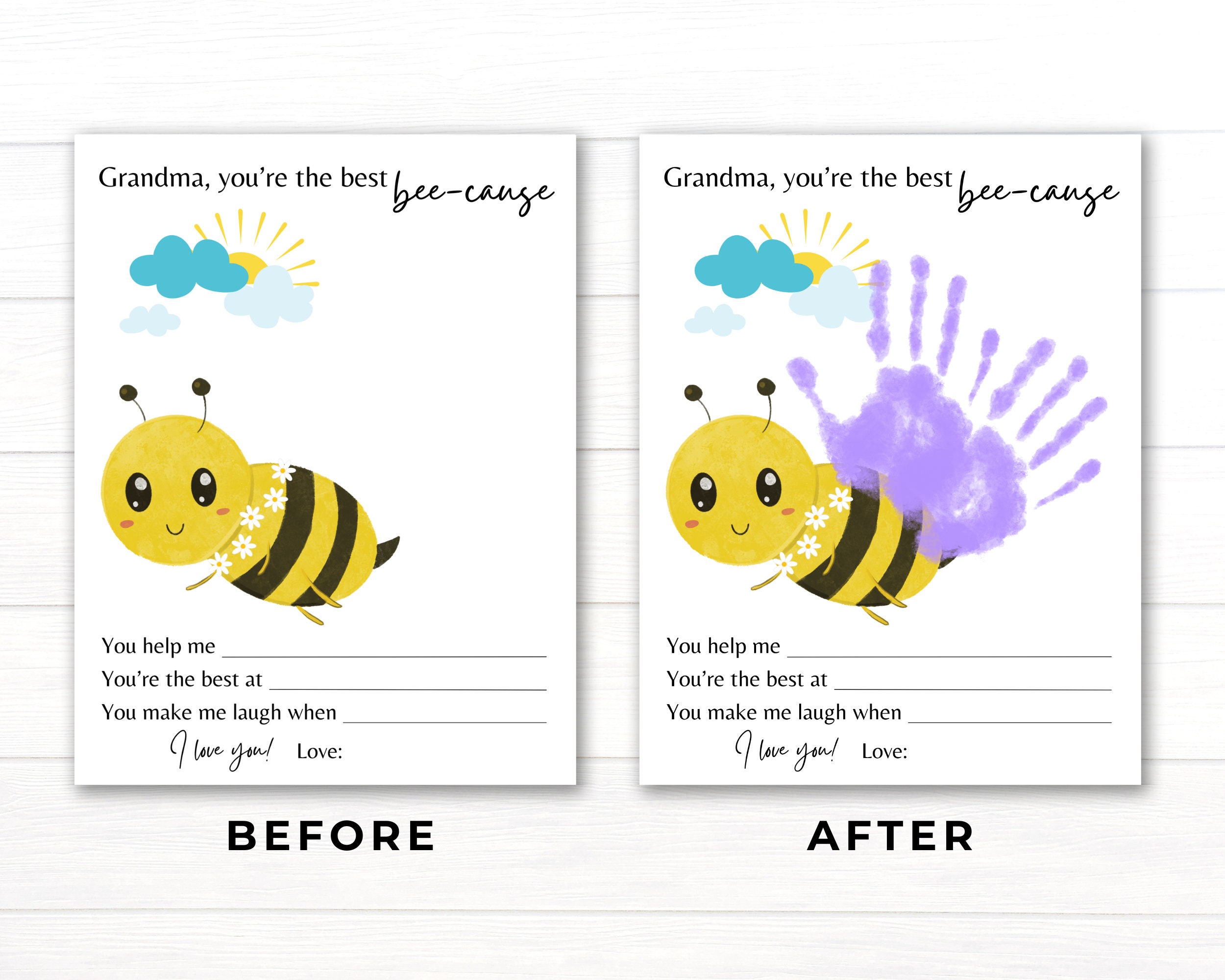 Grandparents Day Handprint, Birthday Gift for Mom, I Love My Mom Bee ...