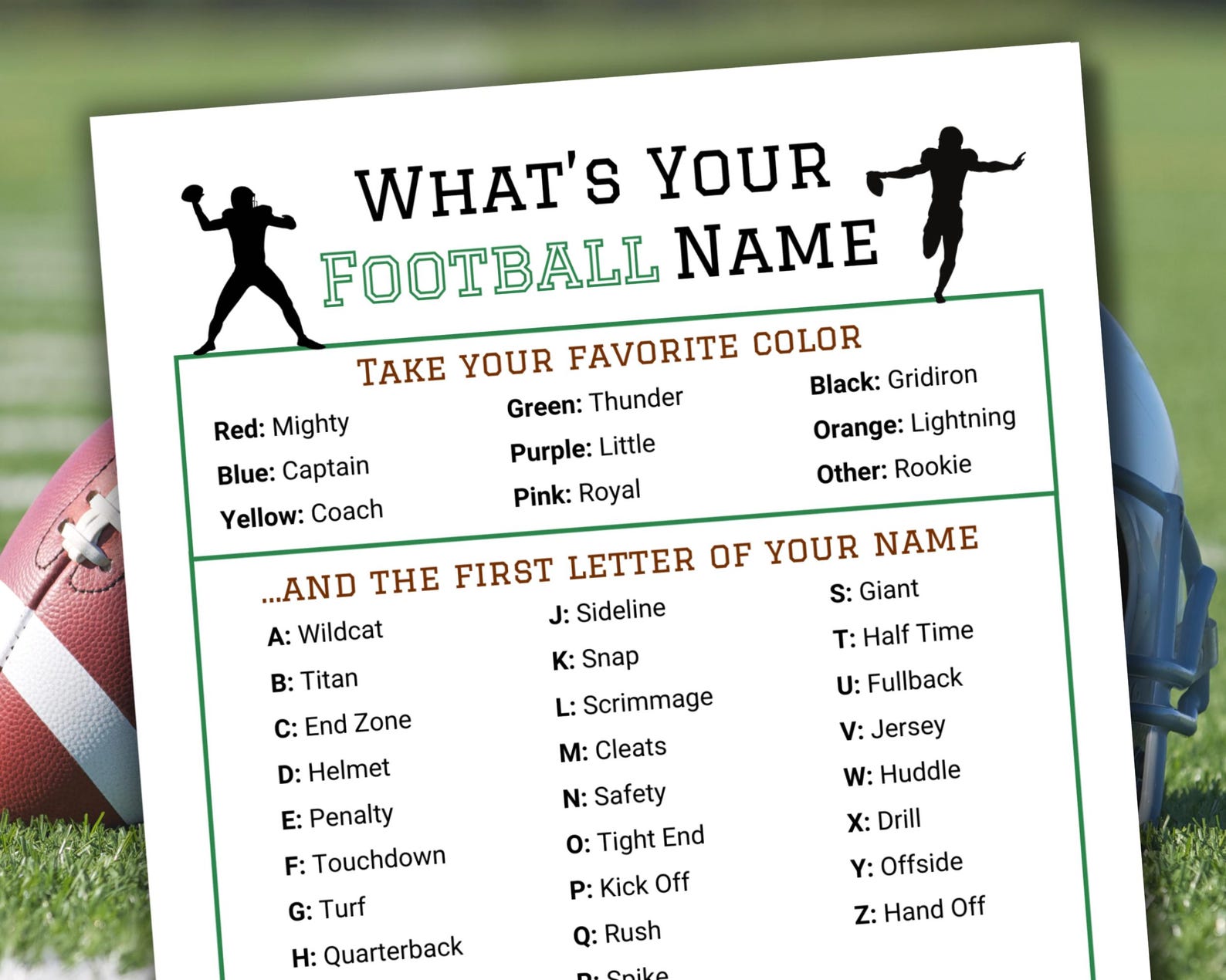 What's Your Football Name Printable, Football Party Games, Name Tags ...