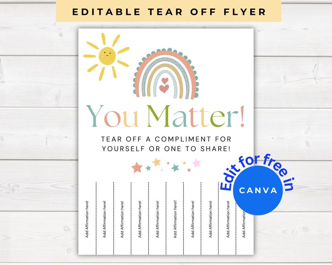 Editable Positive Affirmations for Kids, You Matter Tear off Flyer ...
