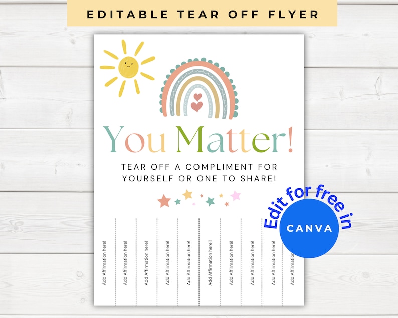 Editable Positive Affirmations for Kids, You Matter Tear off Flyer ...