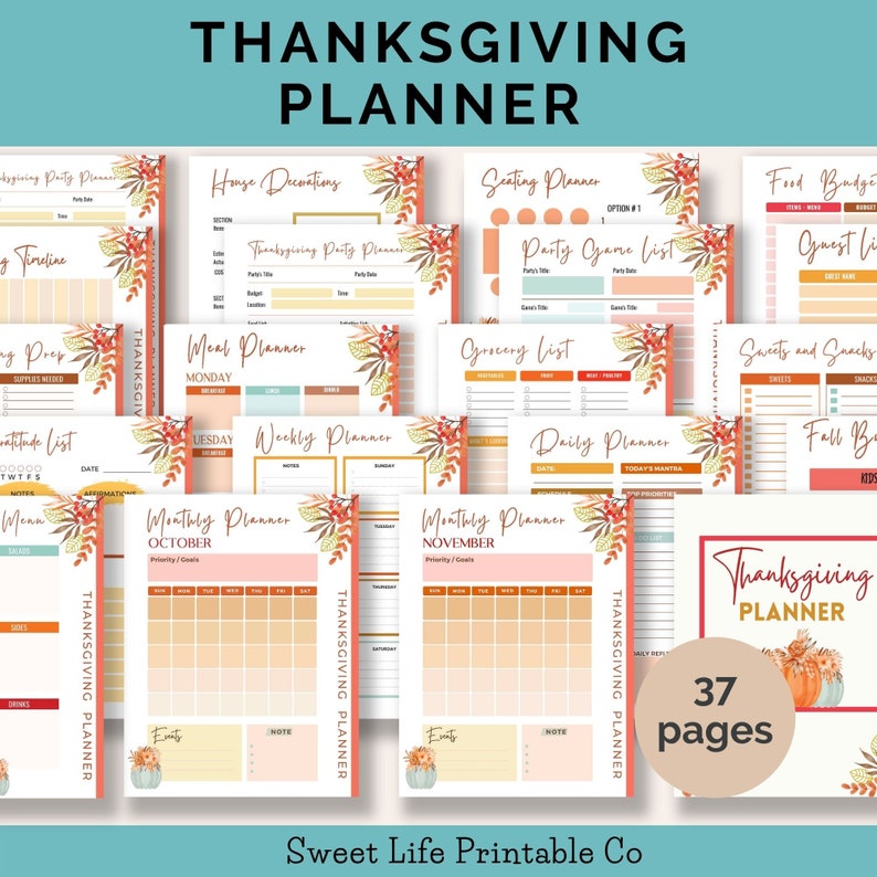 Thanksgiving Planner Printable Thanksgiving Menu Daily | Etsy