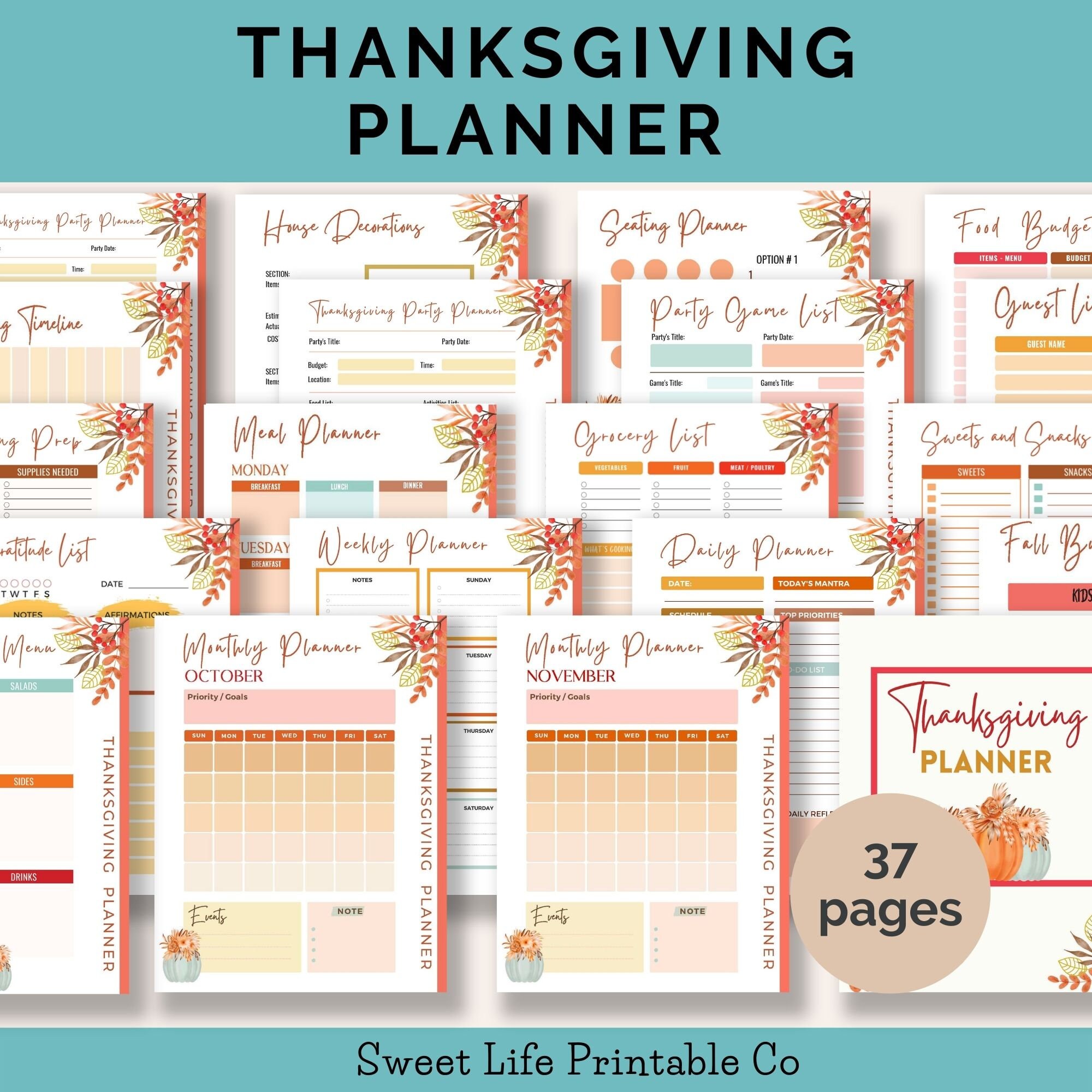 Thanksgiving Planner, Printable, Thanksgiving Menu, Daily Planner ...