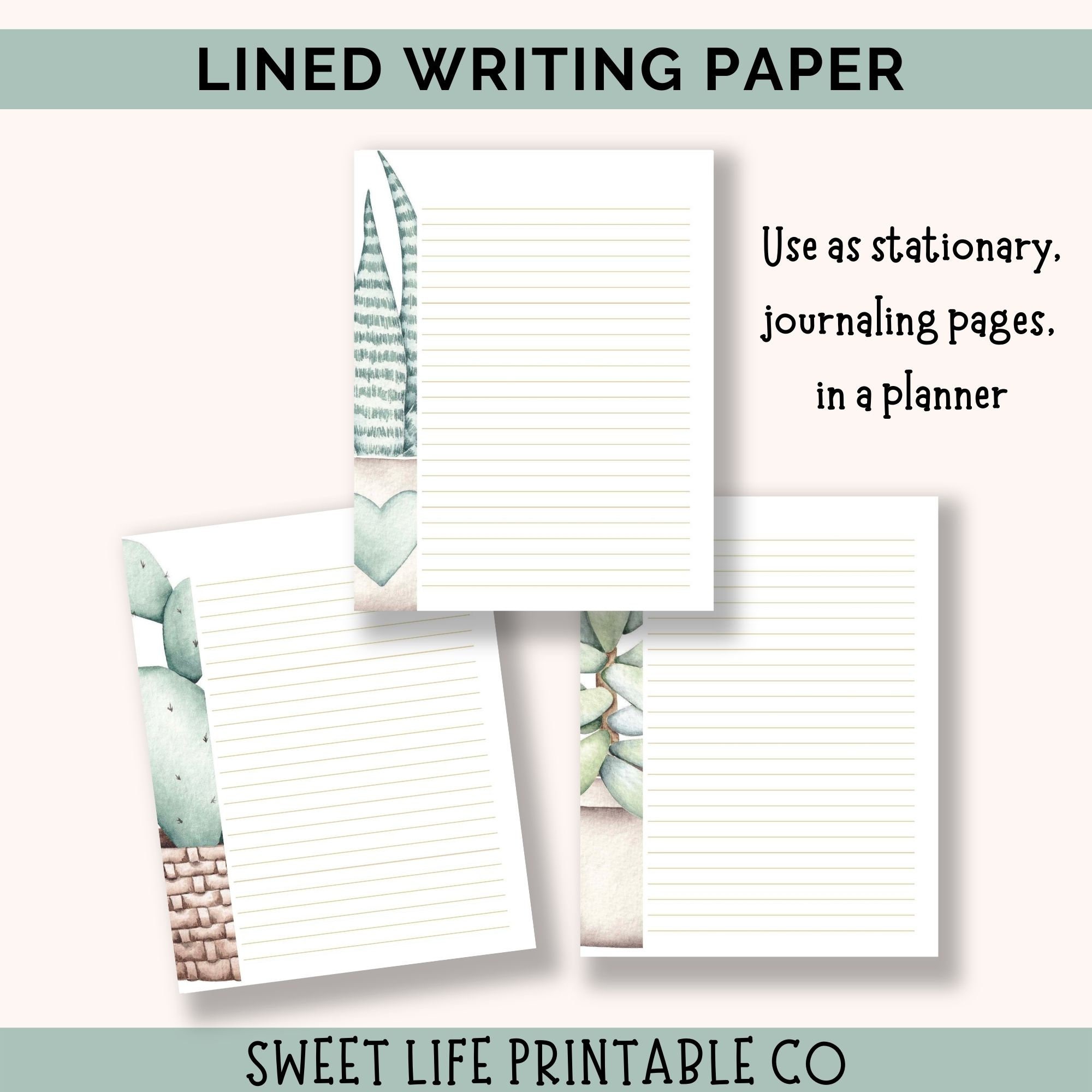 Cactus Cute Stationery Set Letter Writing Set Printable - Etsy