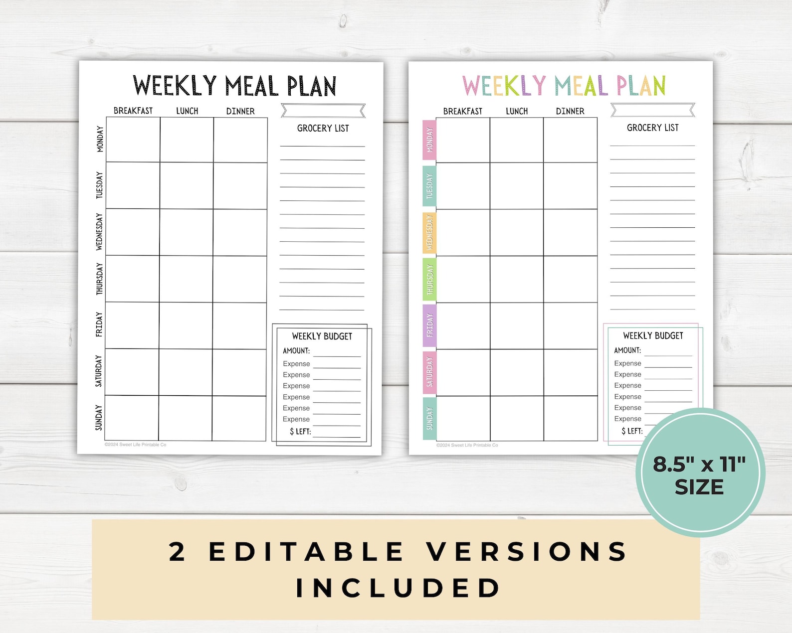 Editable Weekly Meal Planner Printable, Grocery List, Weekly Budget ...