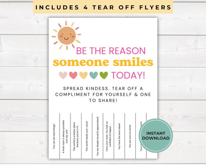 Positive Affirmations for Kids, Tear off Flyer, Tear off Compliments ...