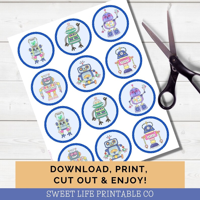Robot Cupcake Toppers, Robot Birthday, Printable Toppers, Robot Party ...