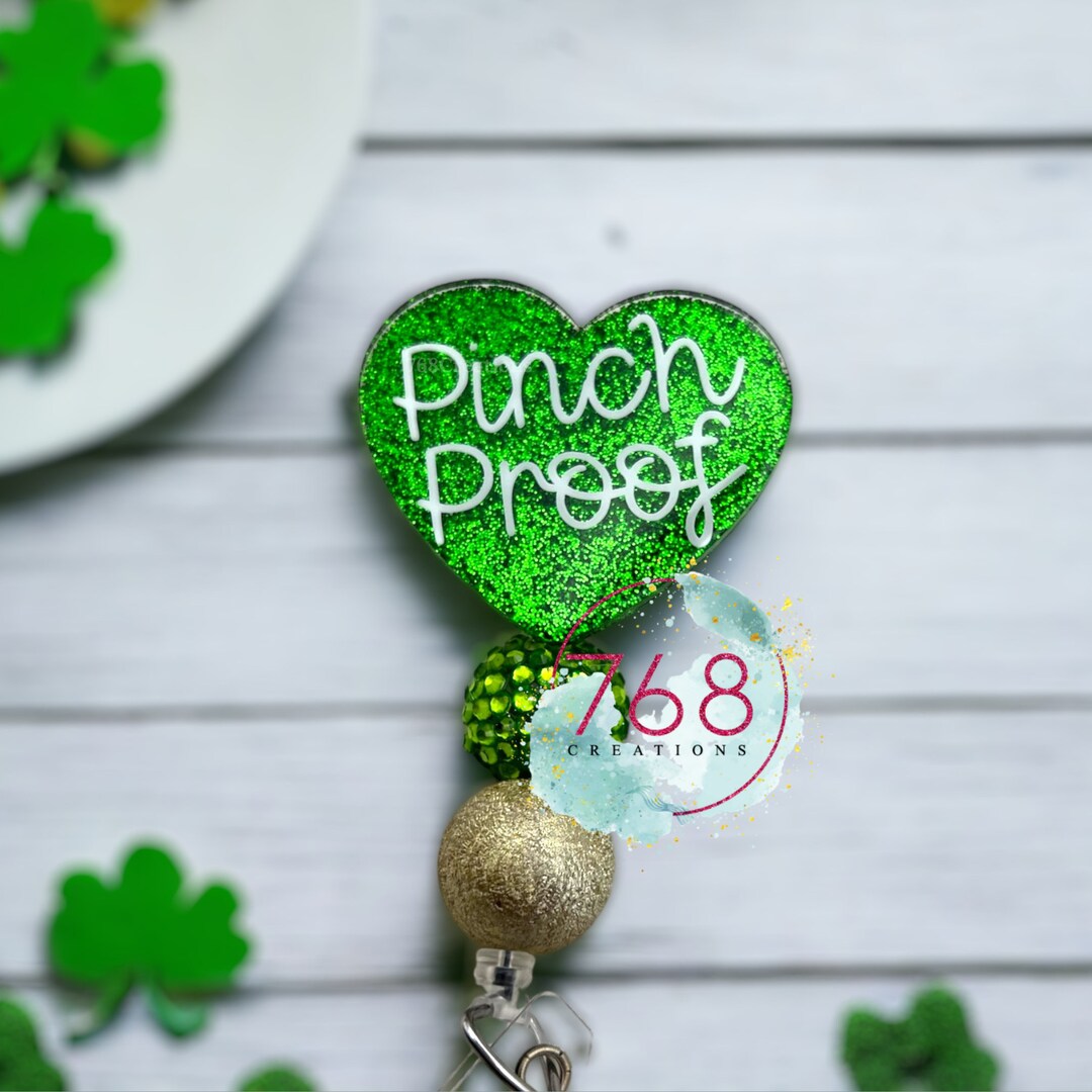 St Patricks Day Pinch Proof Heart Beaded Badge Reel Custom ...
