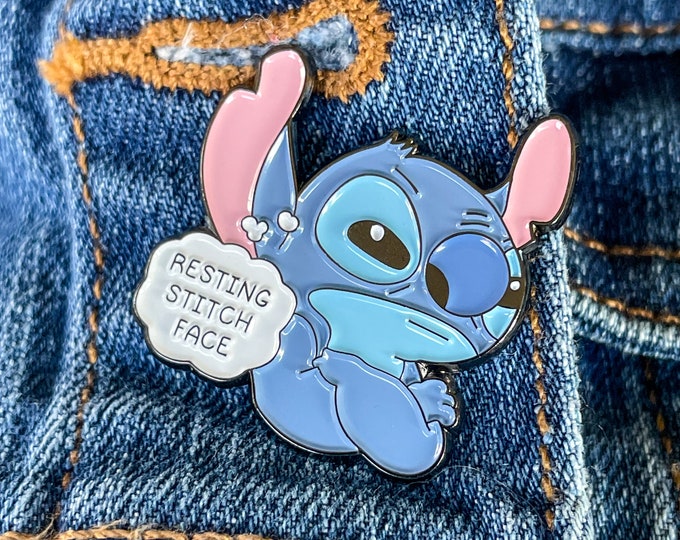 Stitch resting Stitch Face Enamel Pin Badge - Etsy