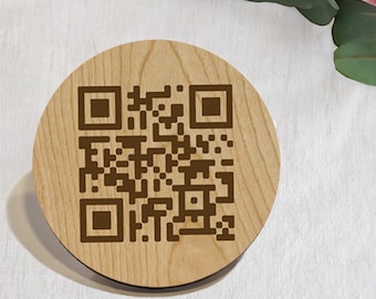 Circle QR Code Wooden Magnet With Custom Text - Etsy