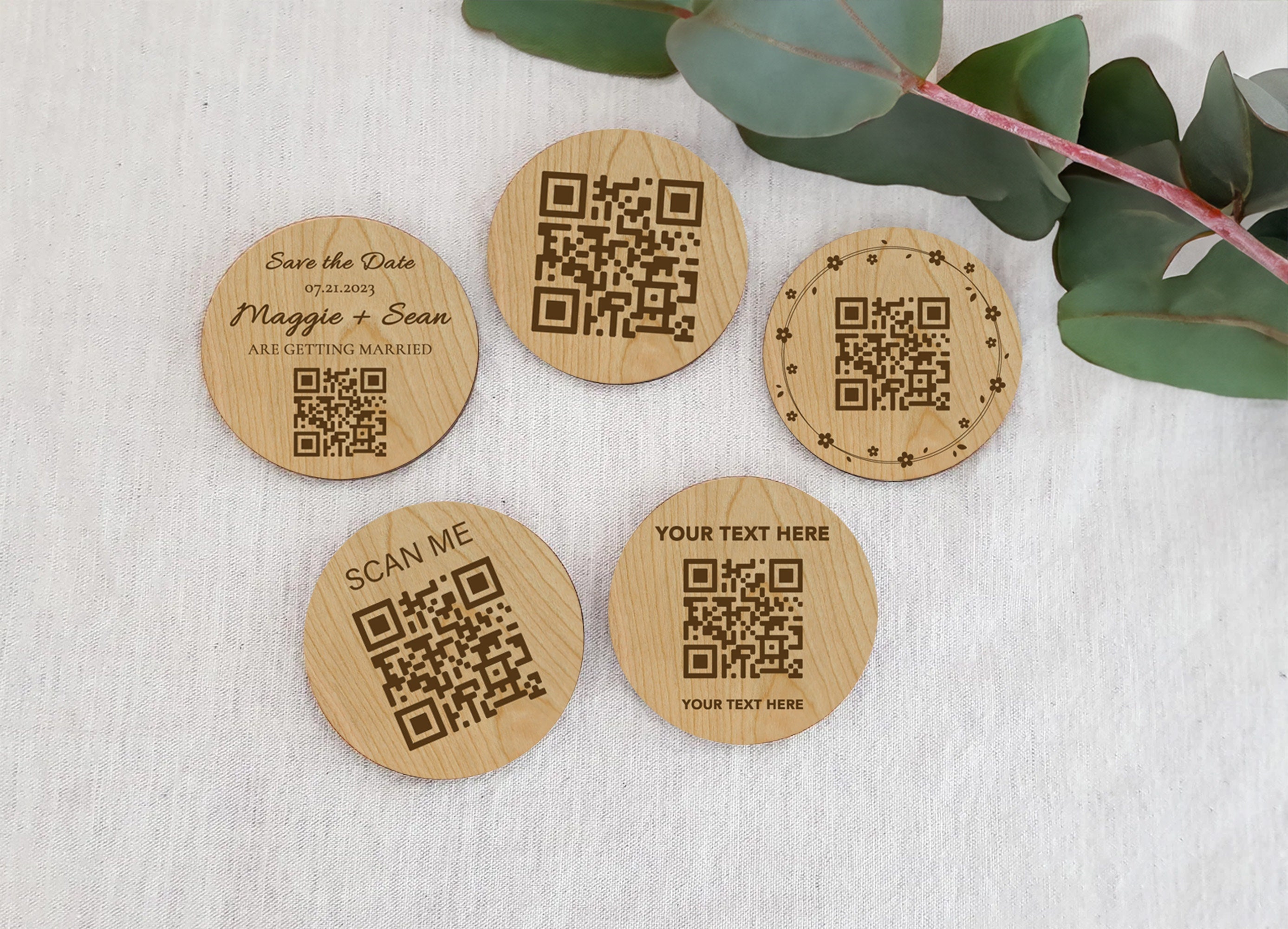 Circle QR Code Wooden Magnet With Custom Text - Etsy