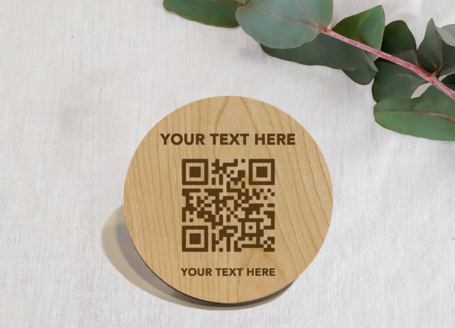 Circle QR Code Wooden Magnet With Custom Text - Etsy
