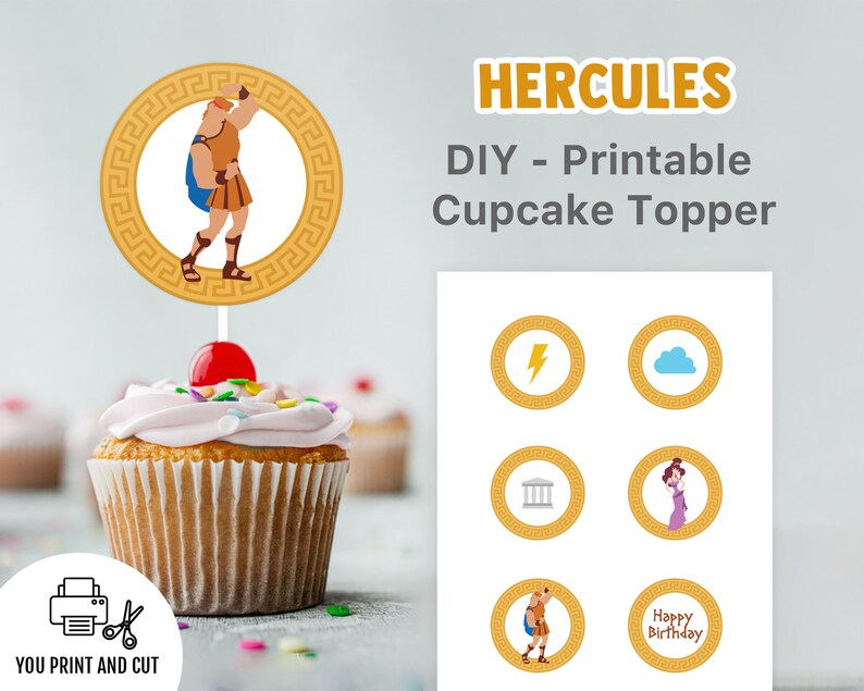 Printable Hercules Cupcake Topper | Birthday Cupcake Topper | Hercules ...