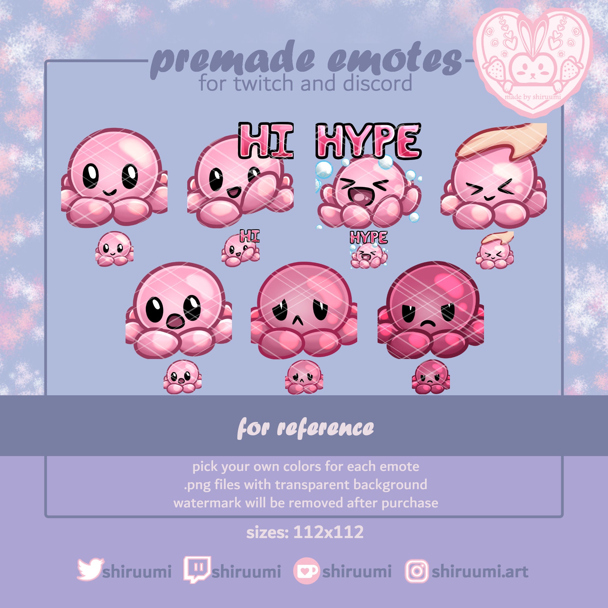 Emote Pack Mood Octopus Premade Custom Colors for Twitch and Discord ...