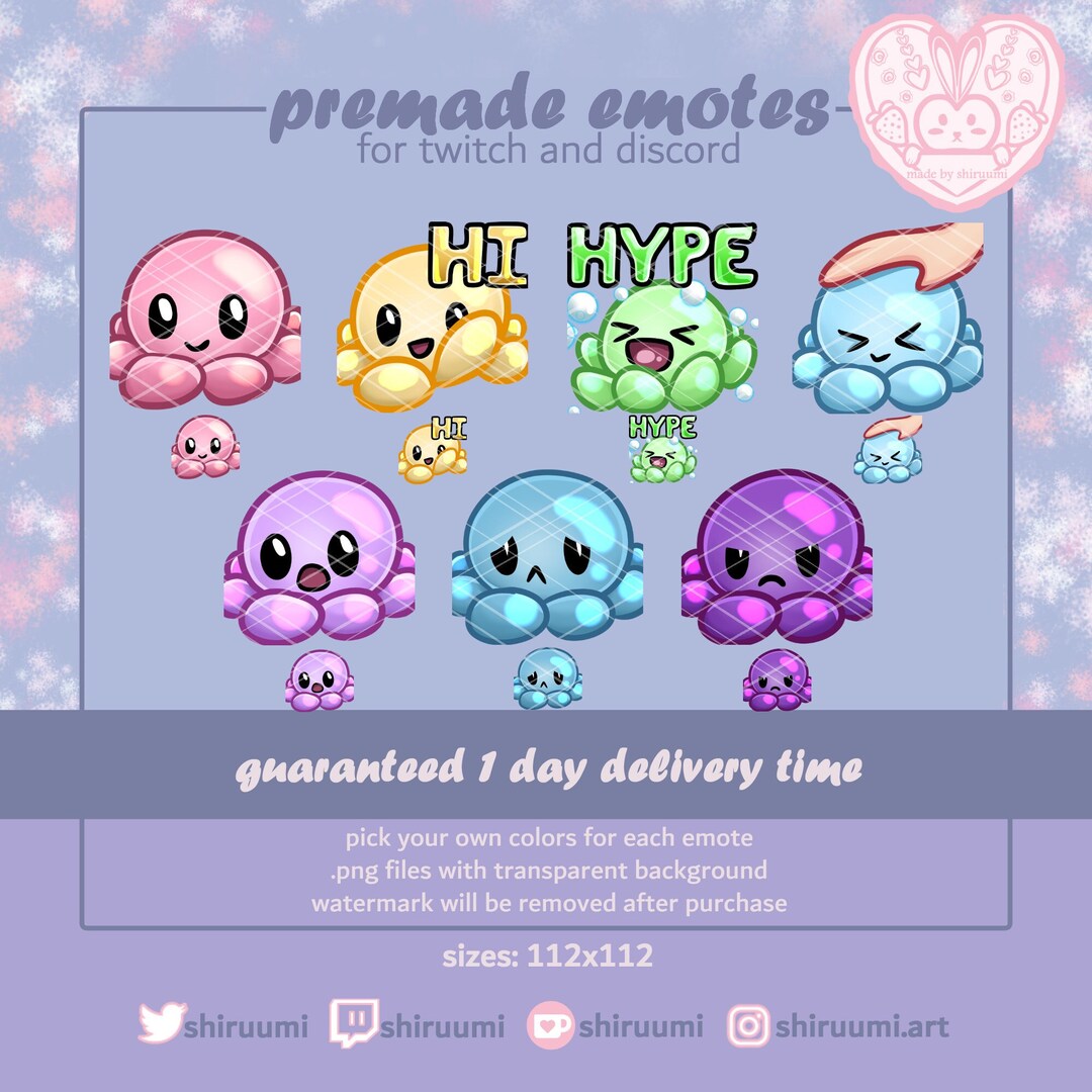 Emote Pack Mood Octopus Premade Custom Colors for Twitch and Discord ...