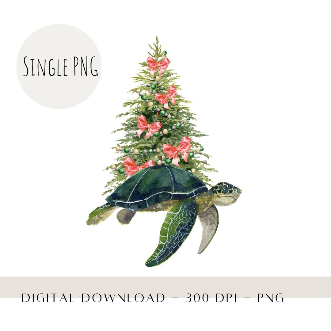 Merry Christmas Turtle PNG, Christmas Tree, Watercolor Sea Turtle Png ...