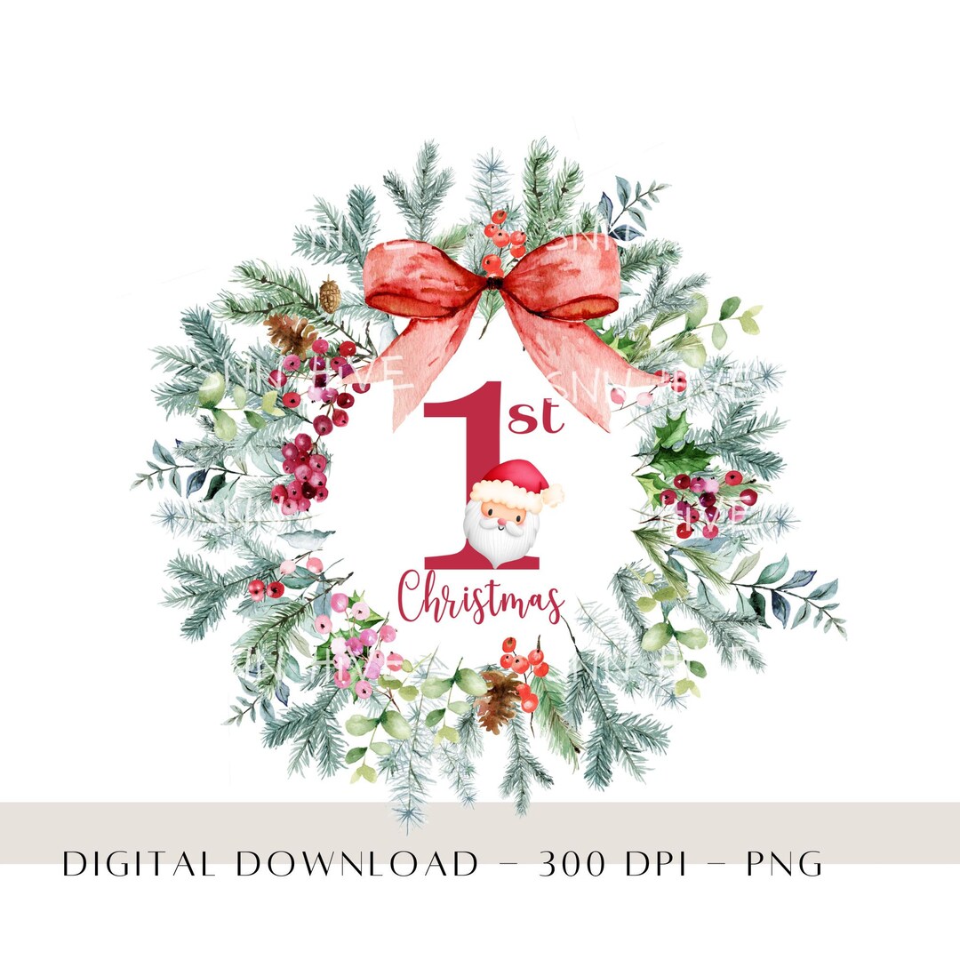 1st Christmas Wreath PNG, Baby Sublimation Design, First Christmas Card ...