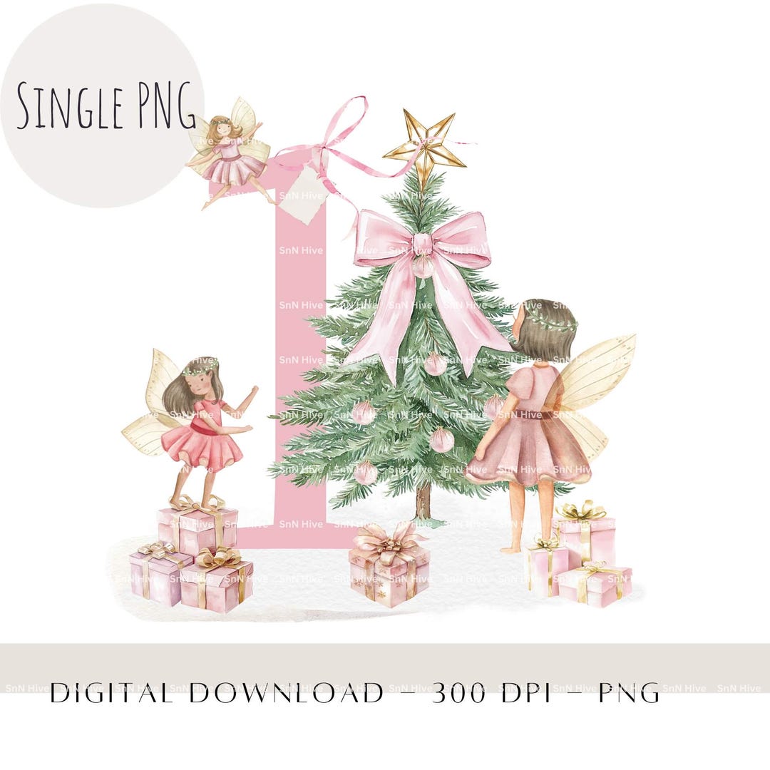 1st Christmas Pink Fairy PNG, Fairies & Christmas Tree Sublimation ...