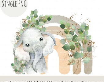 Neutral Elephant Rainbow PNG, Cute Elephant Clipart, New Baby Card ...