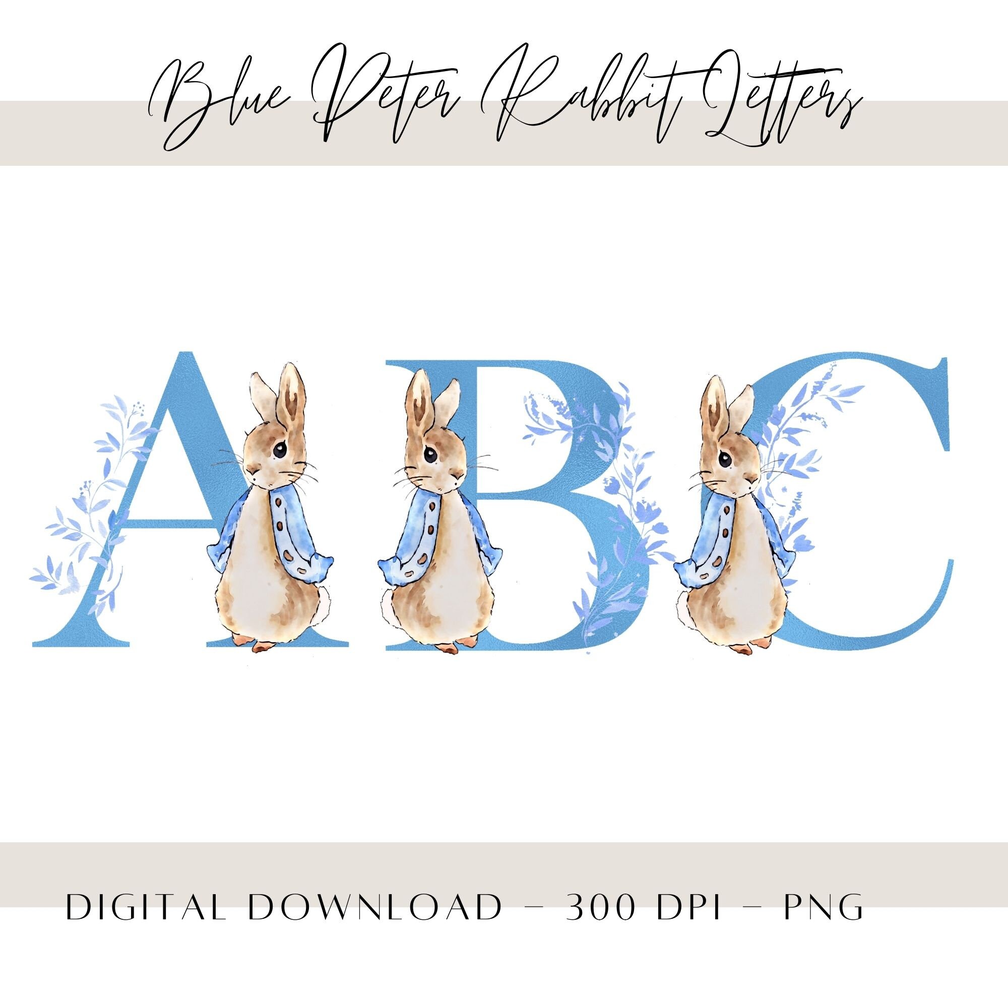 Blue Peter Rabbit Letters Floral Alphabet Clip Art Blue Foil | Etsy