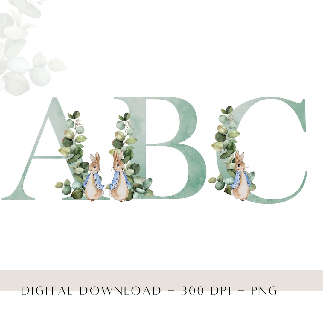 Bunny Alphabets Letters PNG, Watercolor Green Initials, Greenery 1st ...