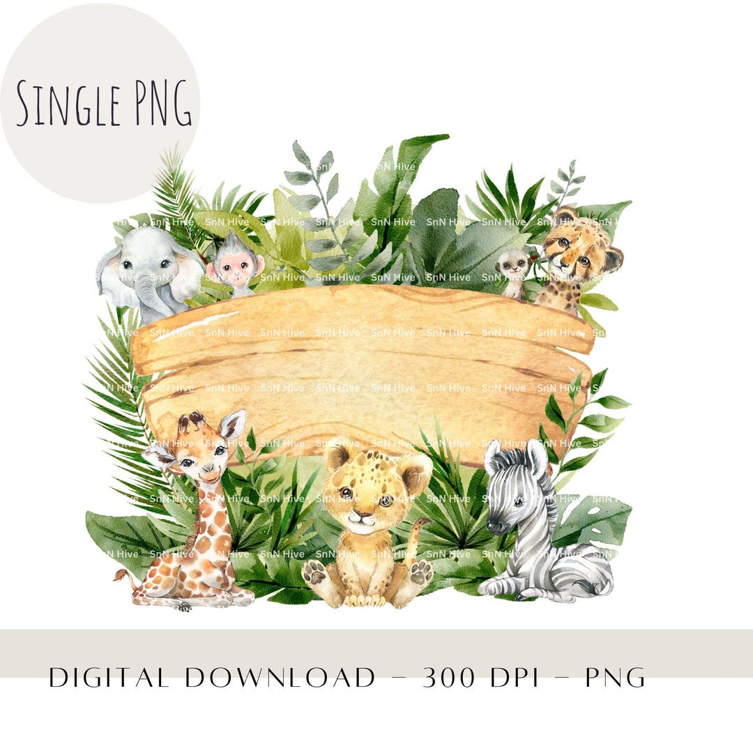 Safari Baby Animals Log Slice PNG, Birthday Sublimation Design, Zoo ...