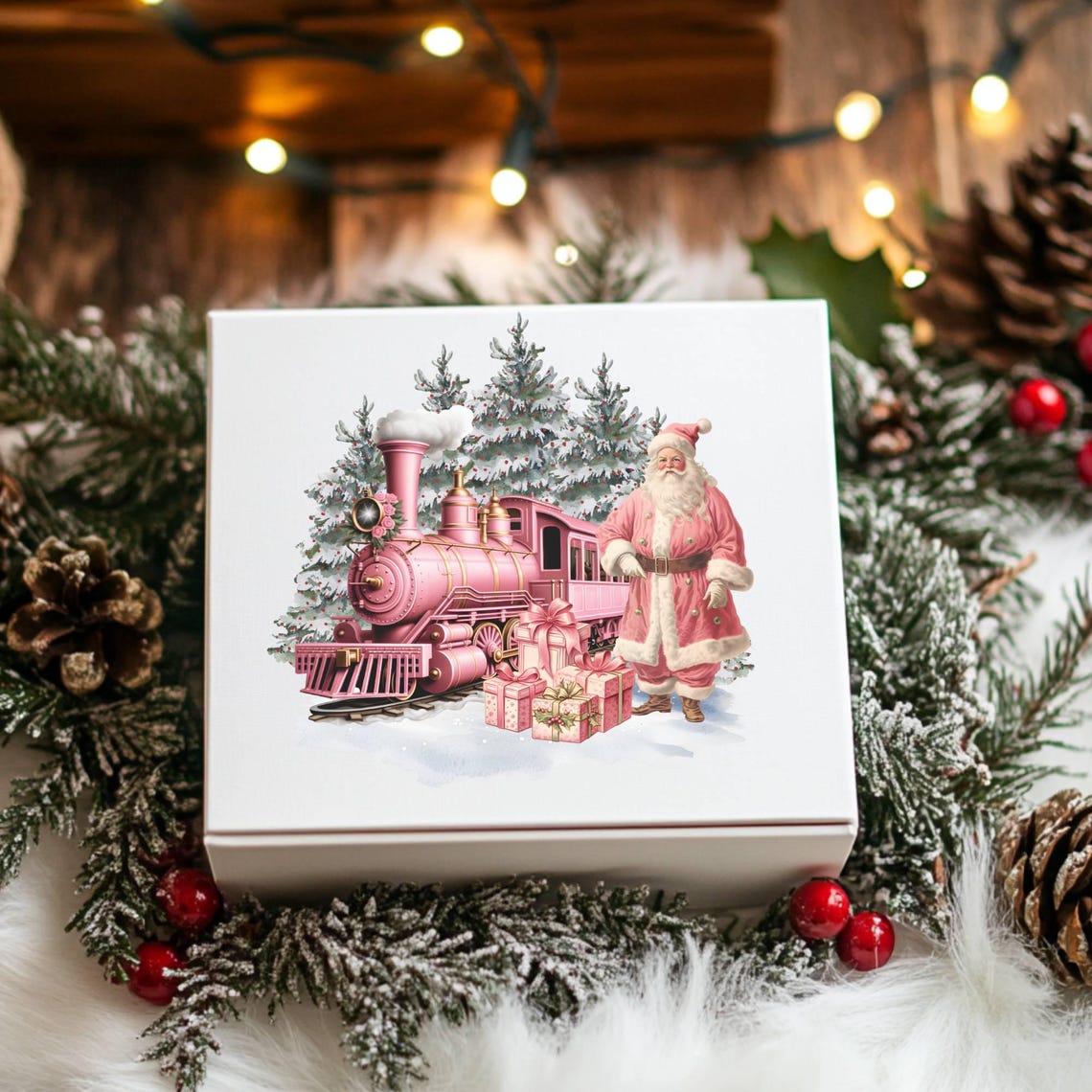 Vintage Santa Pink Christmas Train Sublimation Design, PNG, 1st ...