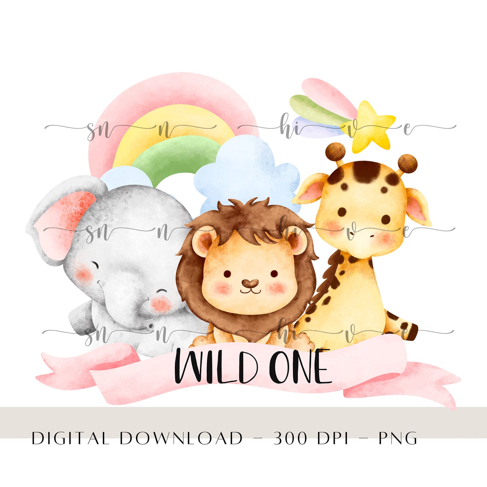 Wild One Safari Baby Animals Watercolour Kids Animals - Etsy