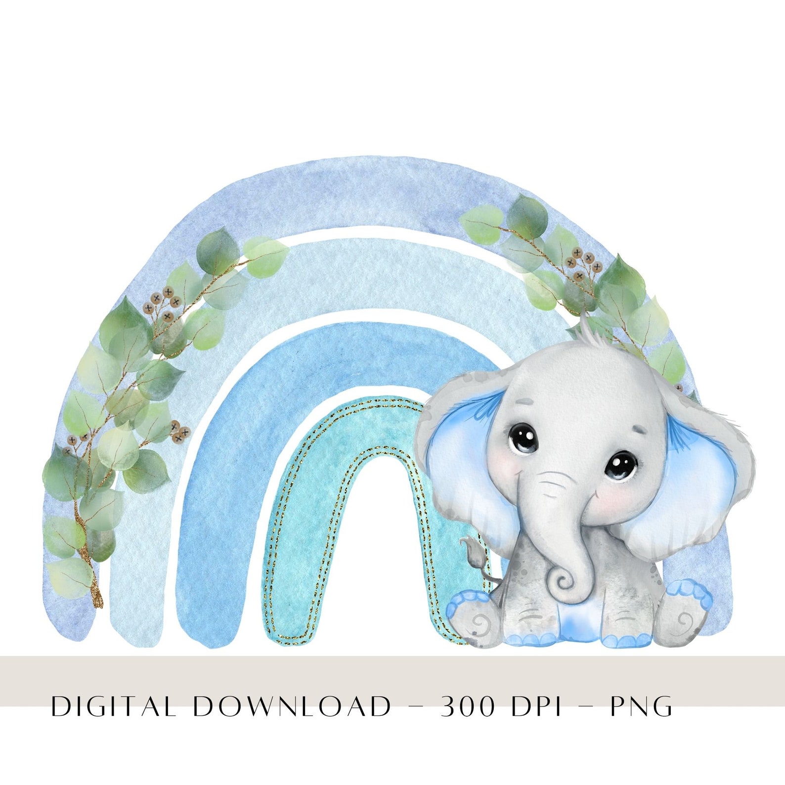 Baby Elephant Clipart Watercolour Greenery Elephant PNG - Etsy