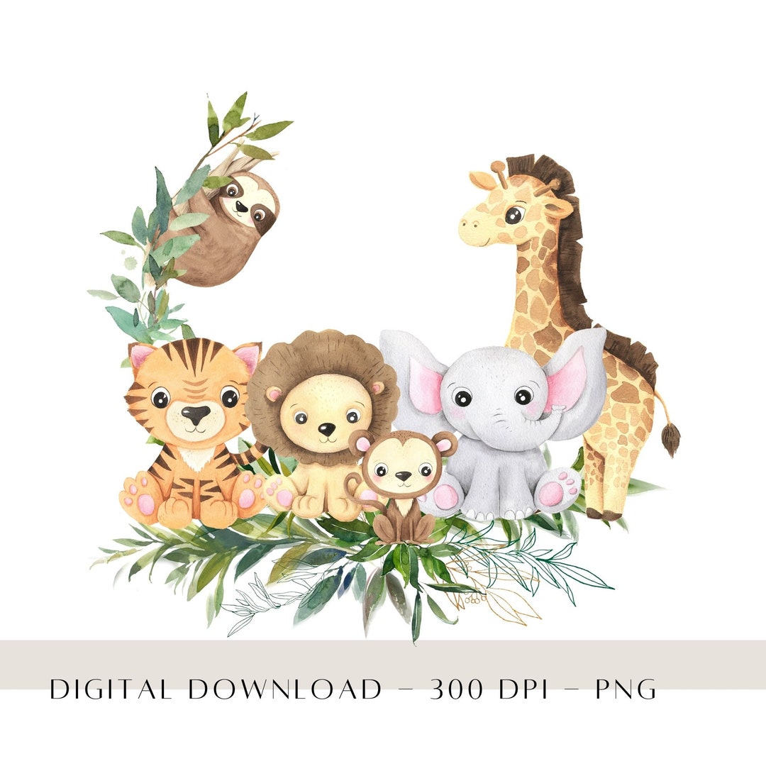 Wild One PNG, Aquarell Kinder Safari Tiere Sublimation PNG, Safari ...