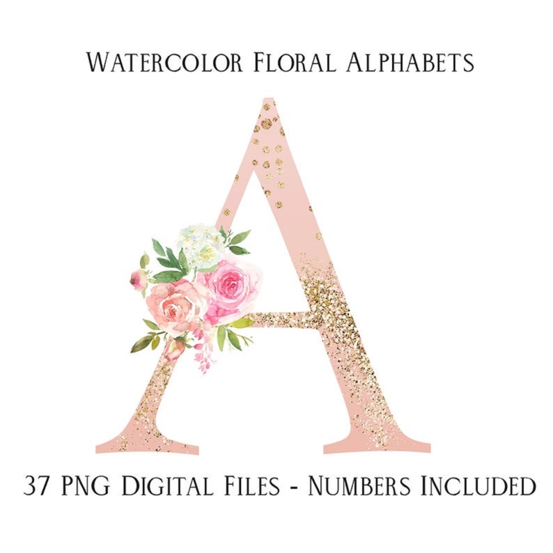 Watercolor Floral Alphabet Clipart Pink PNG Letters, Floral Monogram ...
