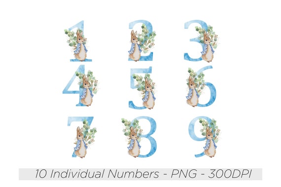 Blue Watercolour Peter Rabbit Numbers PNG Greenery Numbers - Etsy
