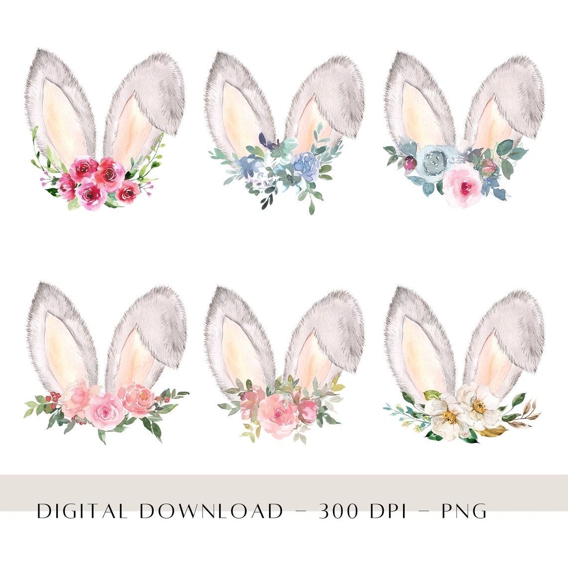 Floral Easter Bunny Ears PNG, Clip Art Set (digital Download) - Etsy