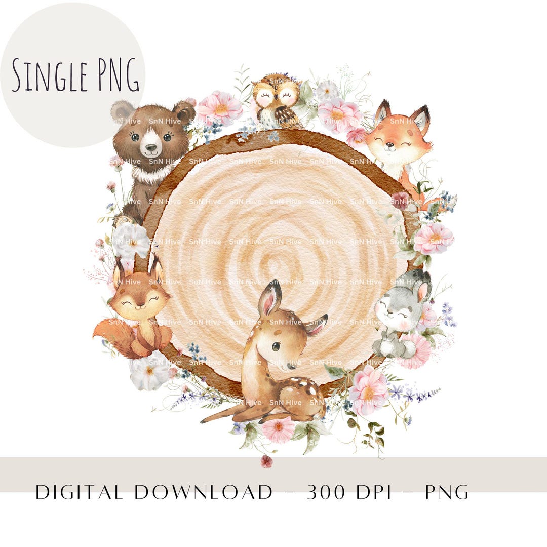 Woodland Animals PNG: Pink Wildflower Wreath Clipart (digital Download ...