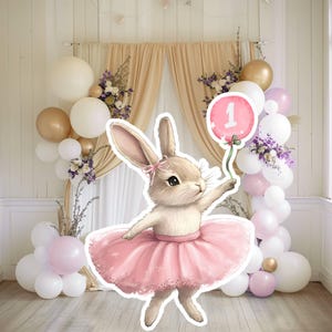 1st Birthday Bunny With Pink Tutu and Balloon PNG, Cute Rabbit First ...