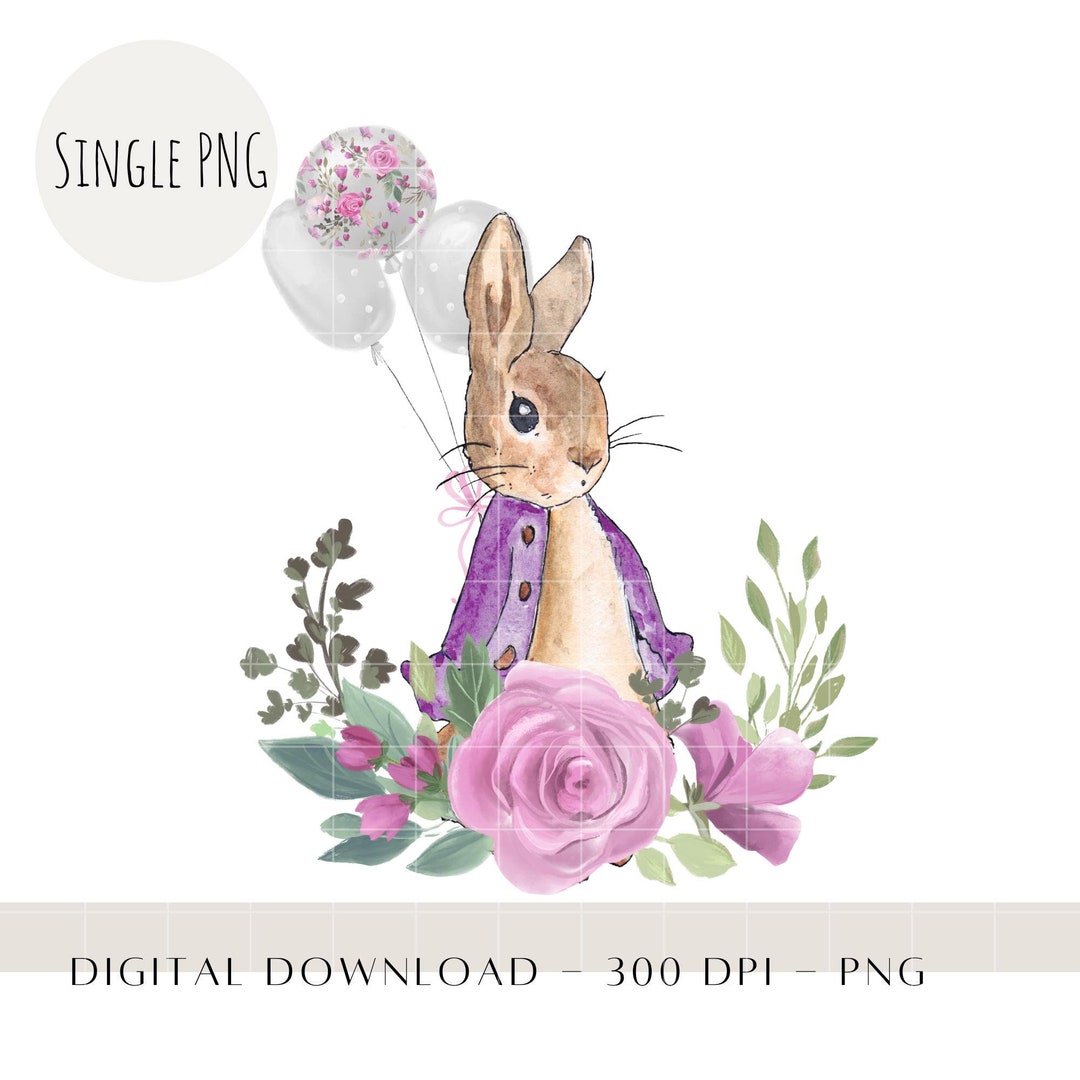 Flopsy Bunny Lilac Balloon PNG, Watercolor Clipart PNG, Instant Digital ...