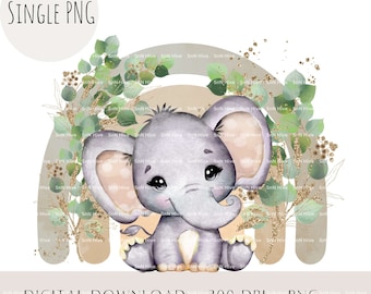 Neutral Elephant Rainbow PNG, Cute Elephant Clipart, New Baby Card ...