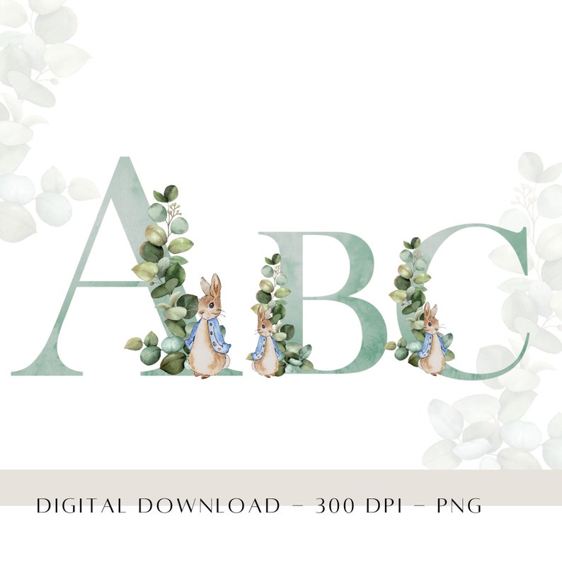 Peter Rabbit Letters Watercolour Alphabets Watercolour Green - Etsy