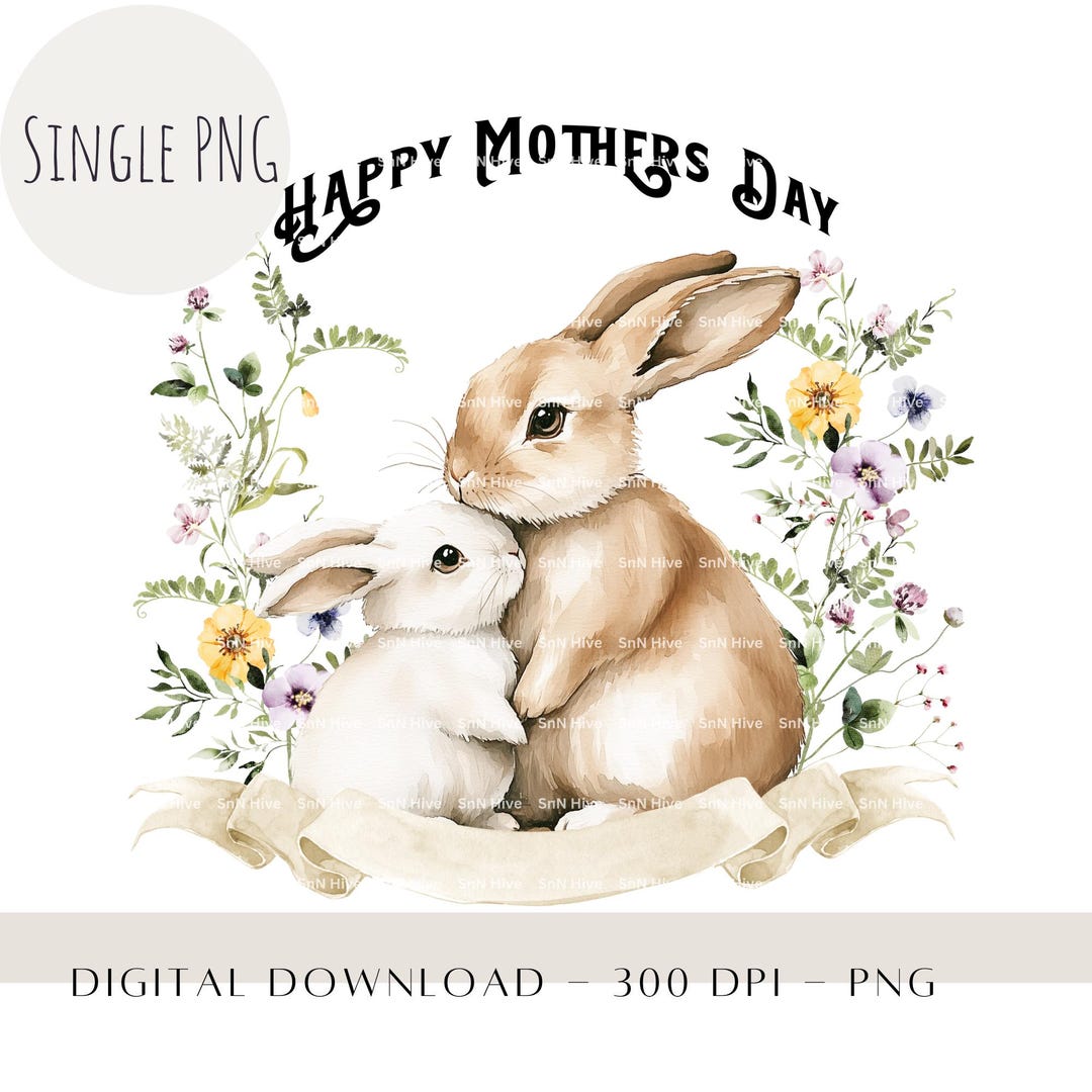Mother's Day Bunny PNG - Watercolor Spring Wildflowers Mothers Day Card ...