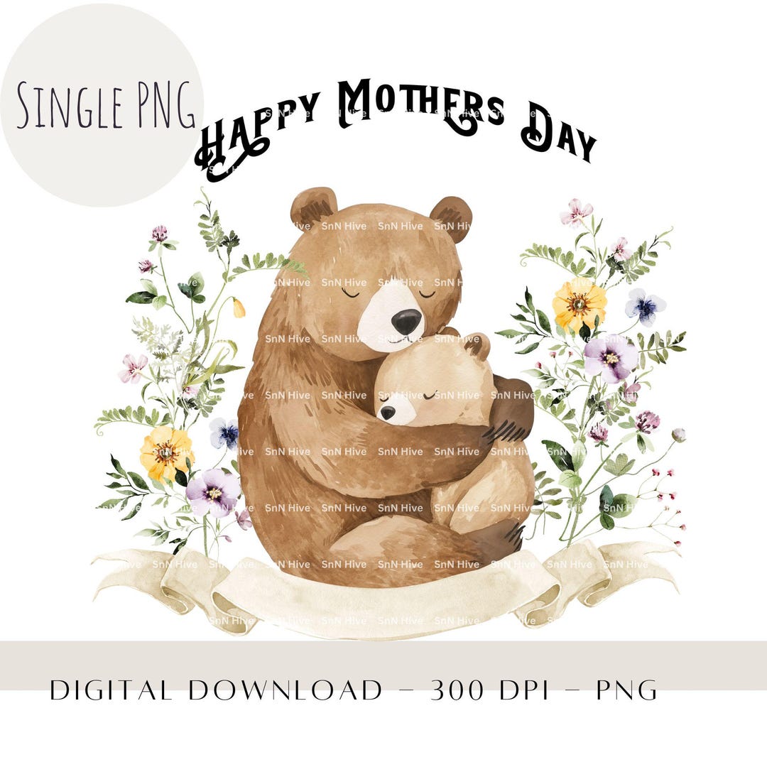 Watercolor Bear Hug PNG – Mother's Day Floral Design (digital Download ...