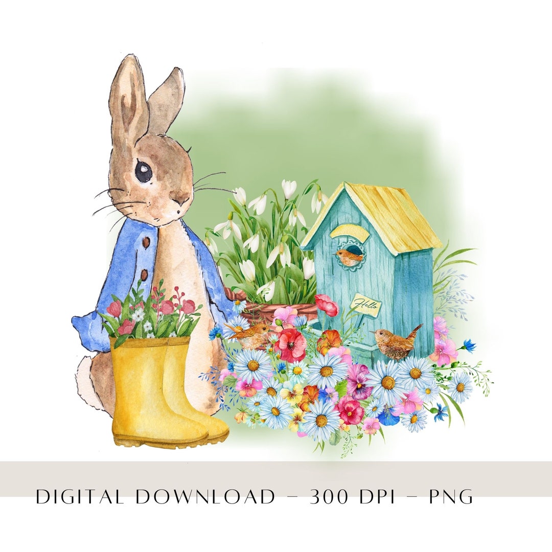 Spring Floral Gardener PNG, Tulip Garden PNG, Peter Rabbit Sublimation ...