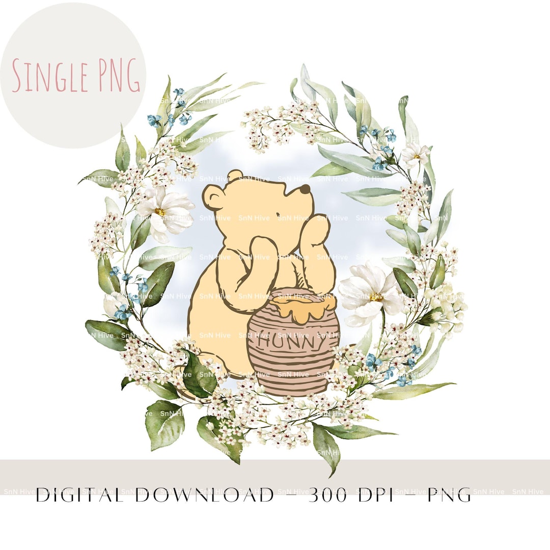 Winnie Pooh Wreath PNG, Blue Background Honey Pot PNG, Classic Winnie ...