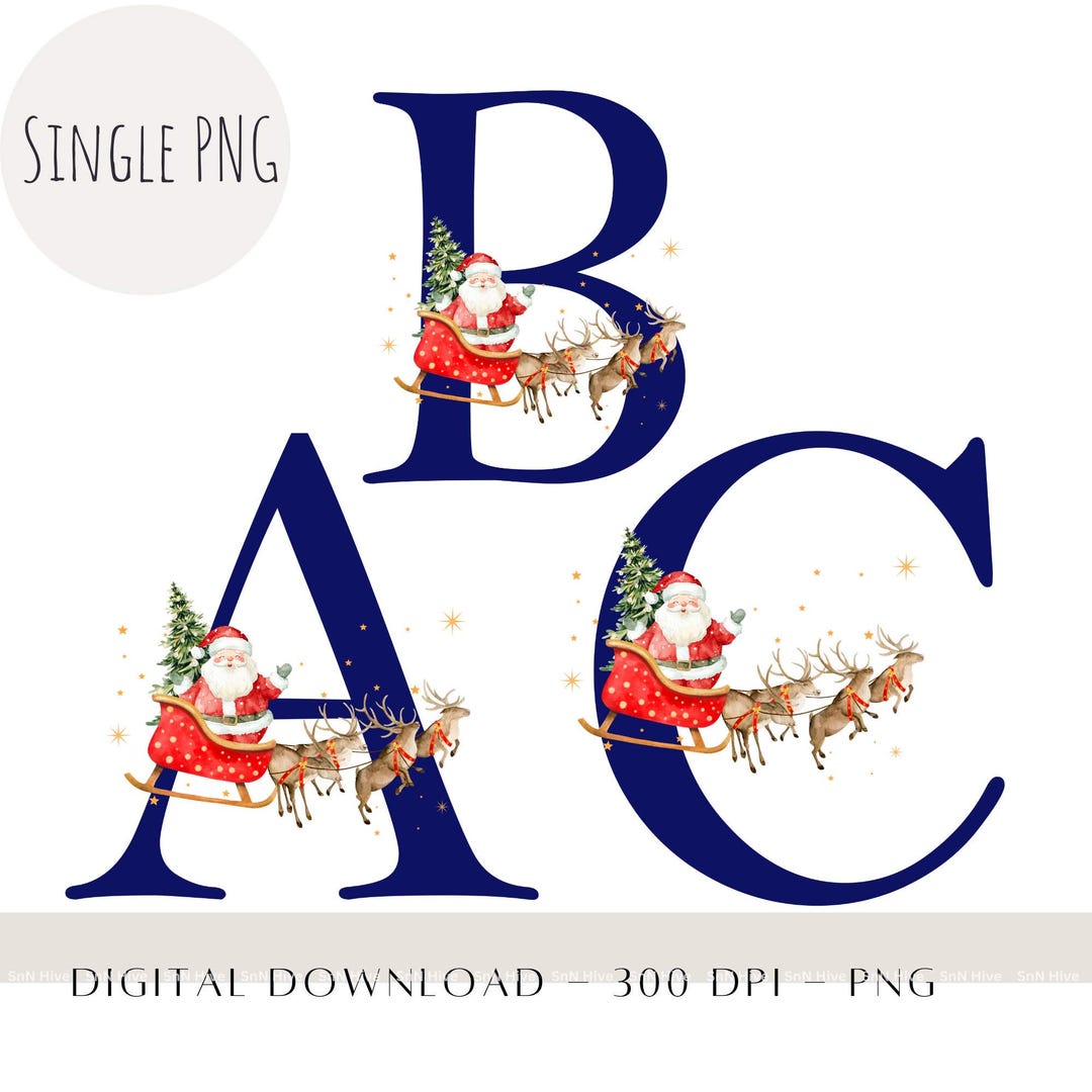 Santa Sleigh Christmas Blue Alphabet PNG, Christmas Individual Letters ...