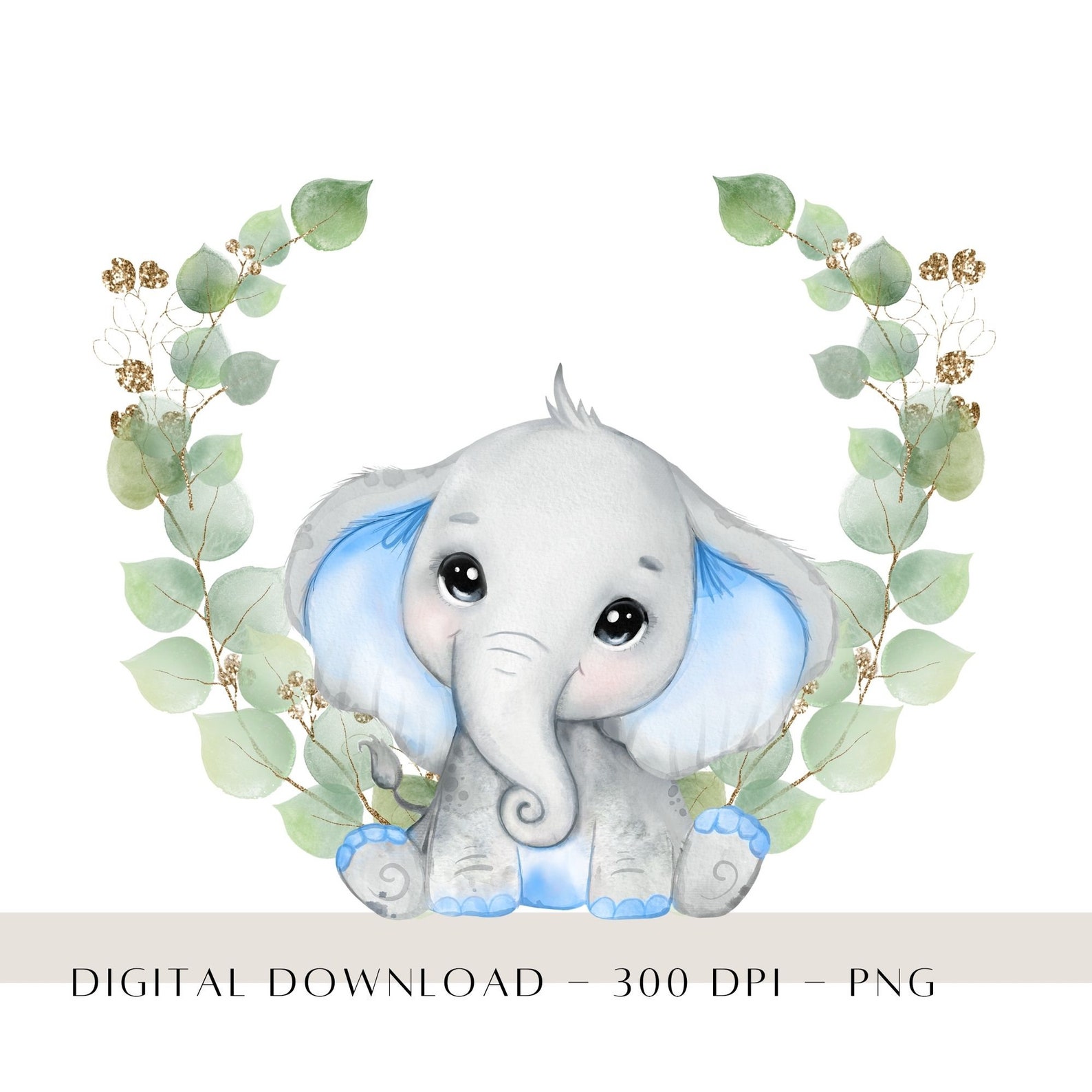 Baby Elephant Clipart Watercolour Greenery Elephant PNG - Etsy