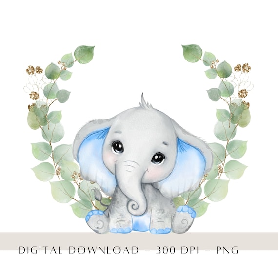 Baby Elephant Clipart Watercolour Greenery Elephant PNG - Etsy