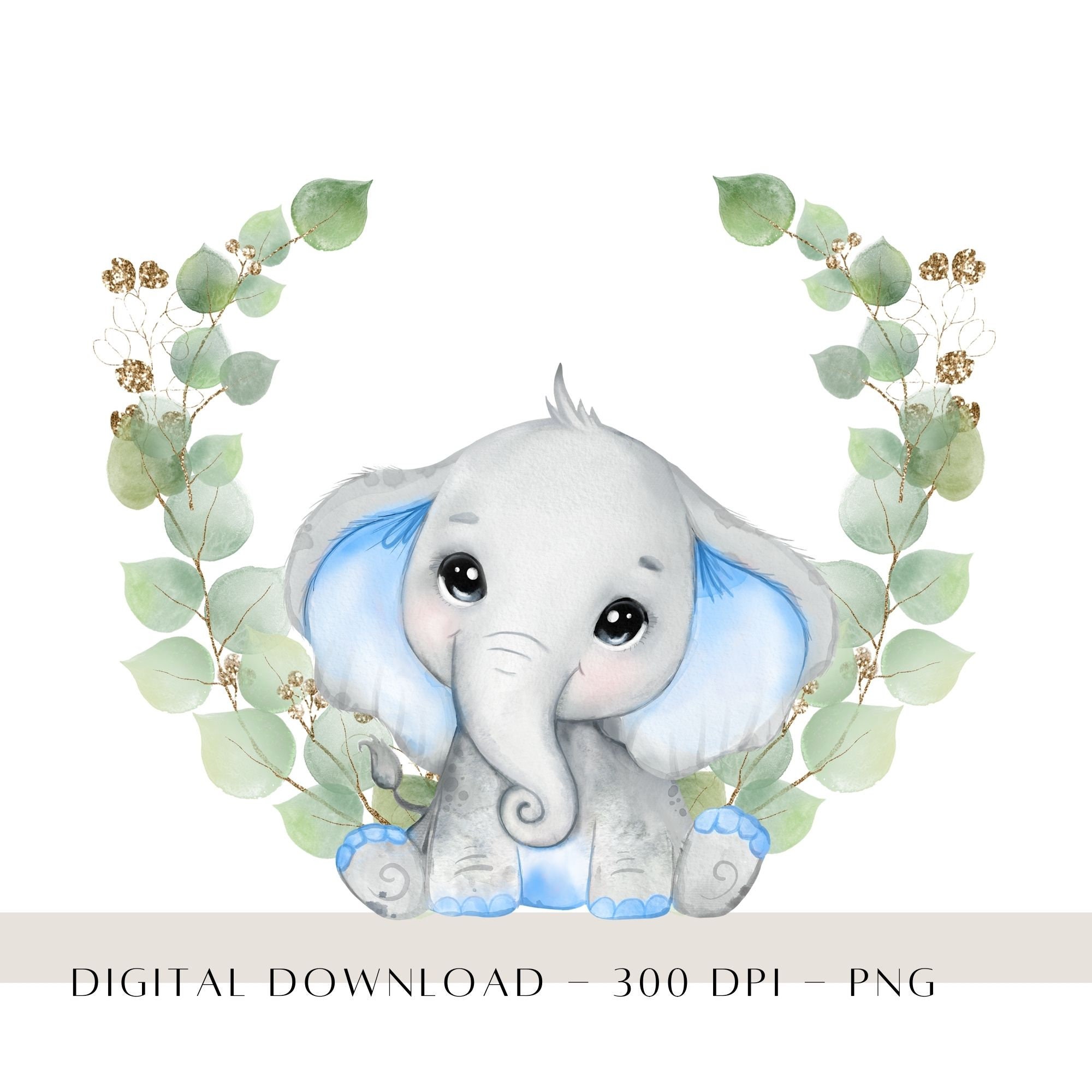 Baby Elephant Clipart Watercolour Greenery Elephant PNG - Etsy