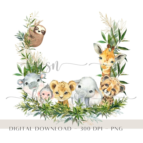 Wild One PNG Watercolour Kids Safari Animals Sublimation PNG | Etsy UK