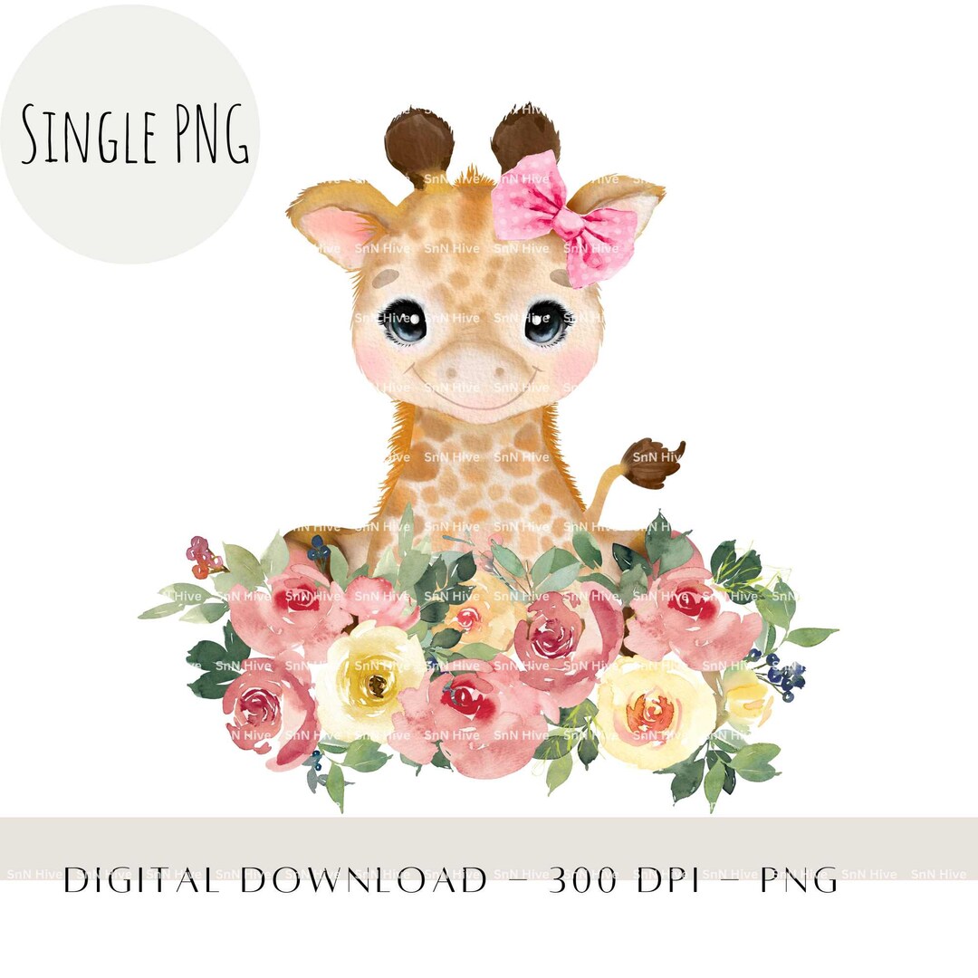 Spring Floral Baby Giraffe, Kids Animals Sublimation PNG, Safari ...