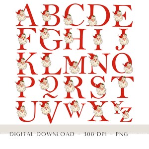 Vintage Santa Red Christmas Alphabet PNG, Individual Letters, 26 Red ...
