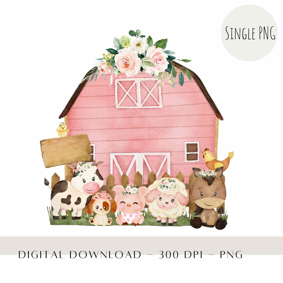 Pink Farm Animals, Baby Animals Card Designs, Kids Sublimation Design ...